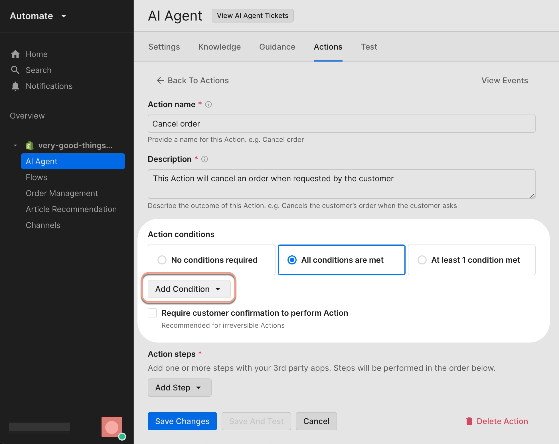 Create an Action to connect AI Agent to other apps